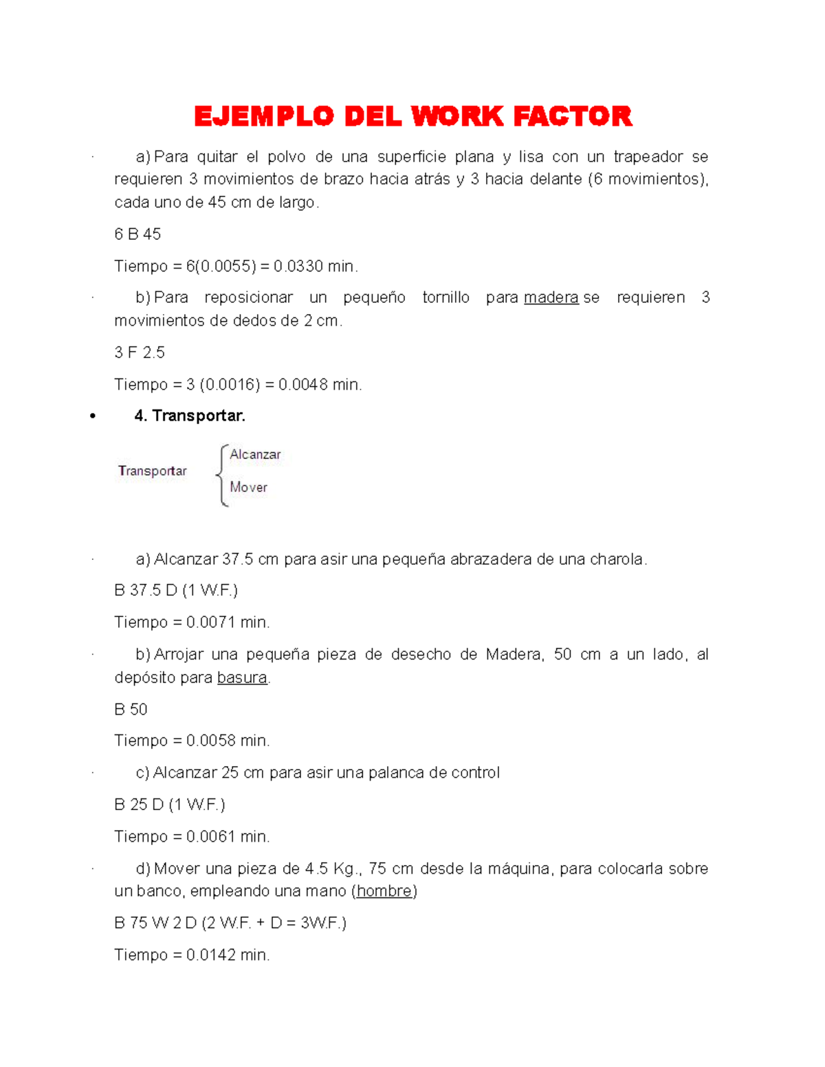 Ejemplo DEL WORK Factor - Análisis y Medición del Tiempo - Studocu