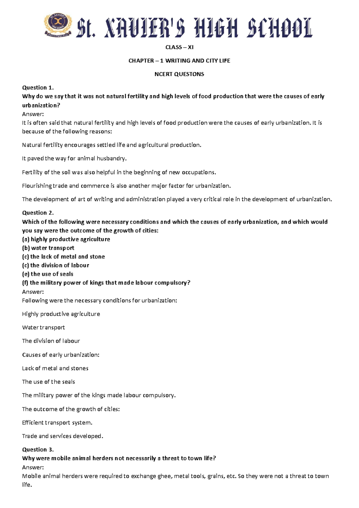 CLASS XI CHAPTER 1 WRITING AND CITY LIFE NCERT QUESTIONS - Studocu