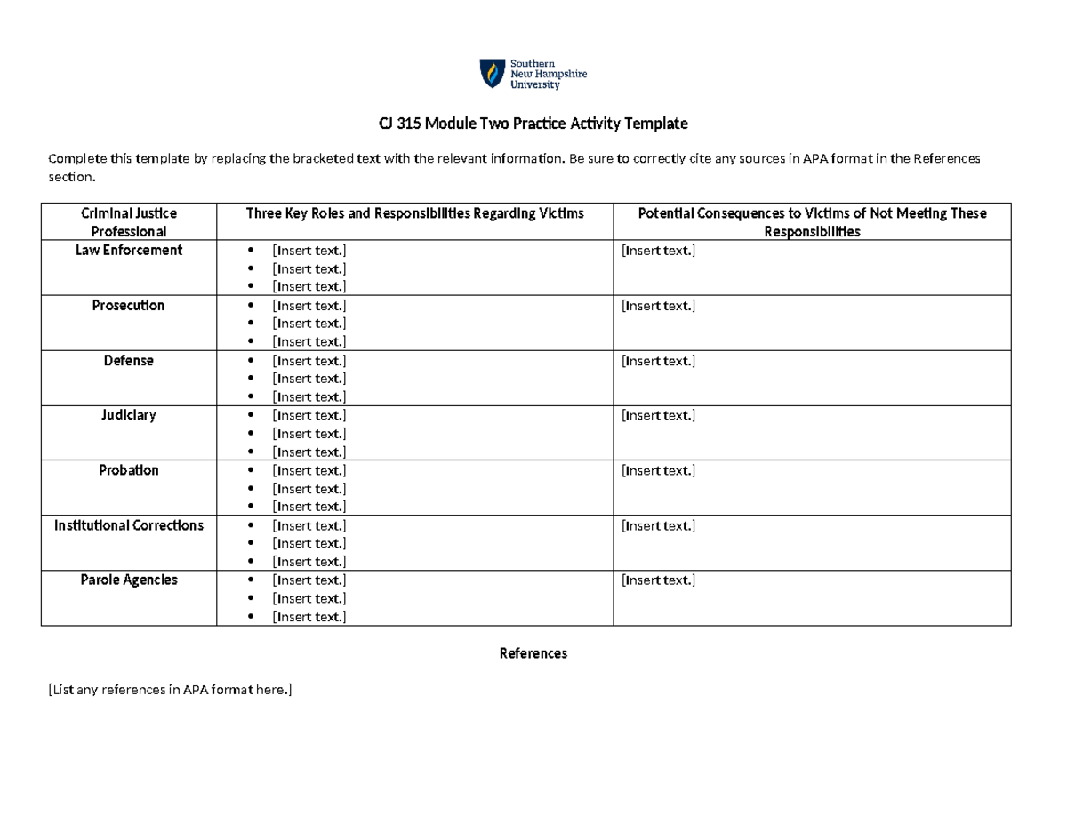 CJ 315 Module Two Practice Activity Template - CJ 315 Module Two ...