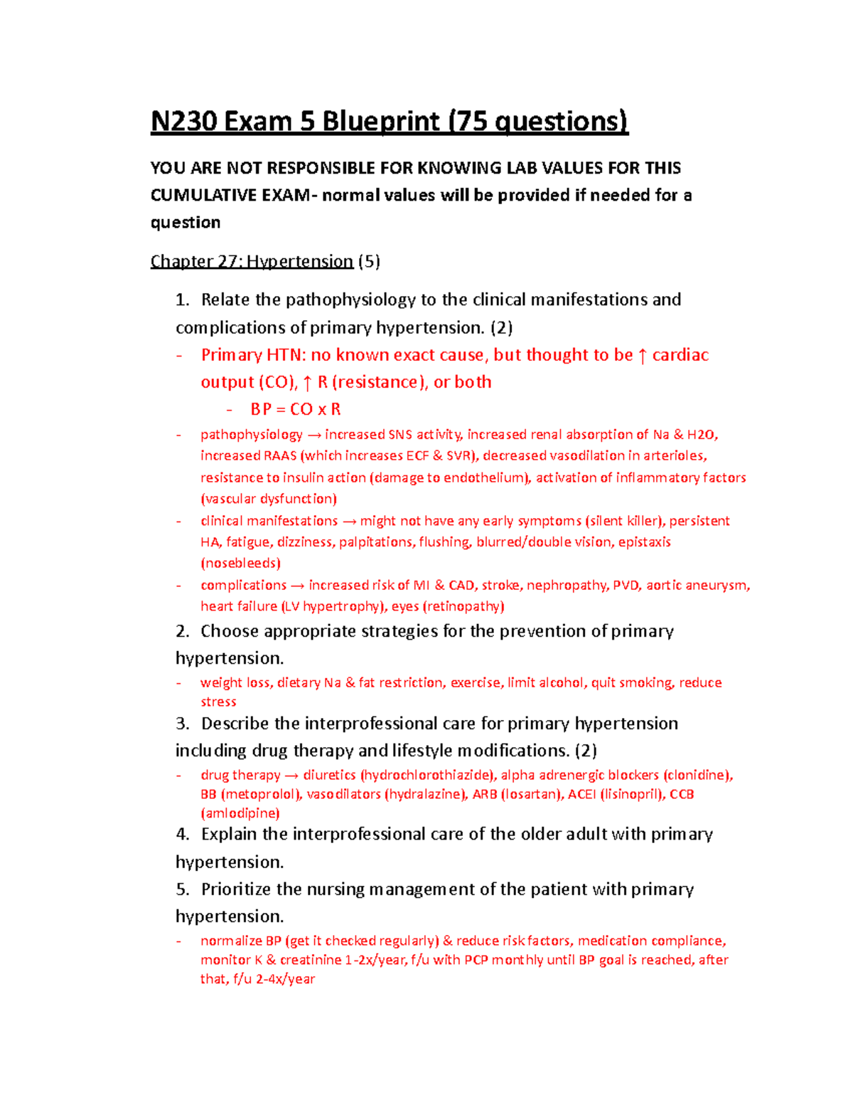 N230 Exam 5 Blueprint - exam practice - N230 Exam 5 Blueprint (75 ...