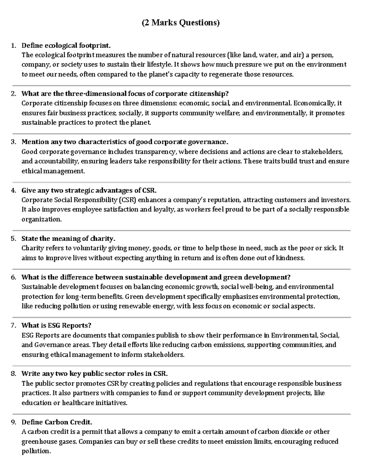 CSR Notes: Key Questions and Answers on Corporate Social Responsibility ...