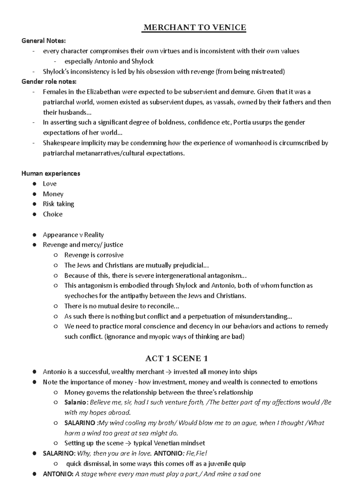 Merchant of Venice (ENG 201) - Detailed Notes & Annotations - Studocu