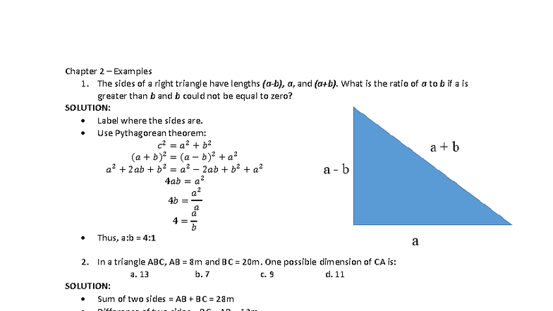 Chapter 2 Examples: Right Triangle Ratios and Area Calculations - Studocu