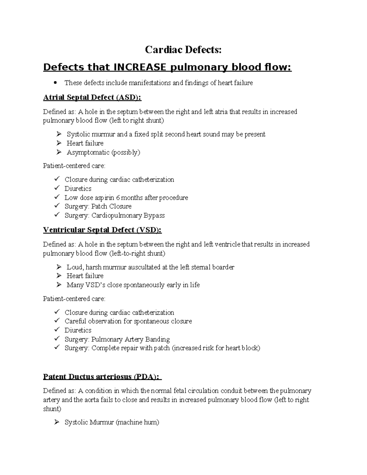 Cardiac Defects: Increased Pulmonary Blood Flow & Management (NUR 101 ...