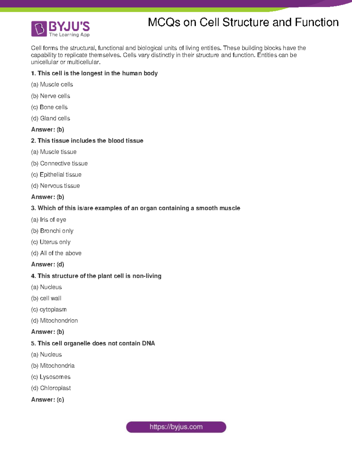 Neet MCQs on Cell Structure & Function for Exam Preparation - Studocu