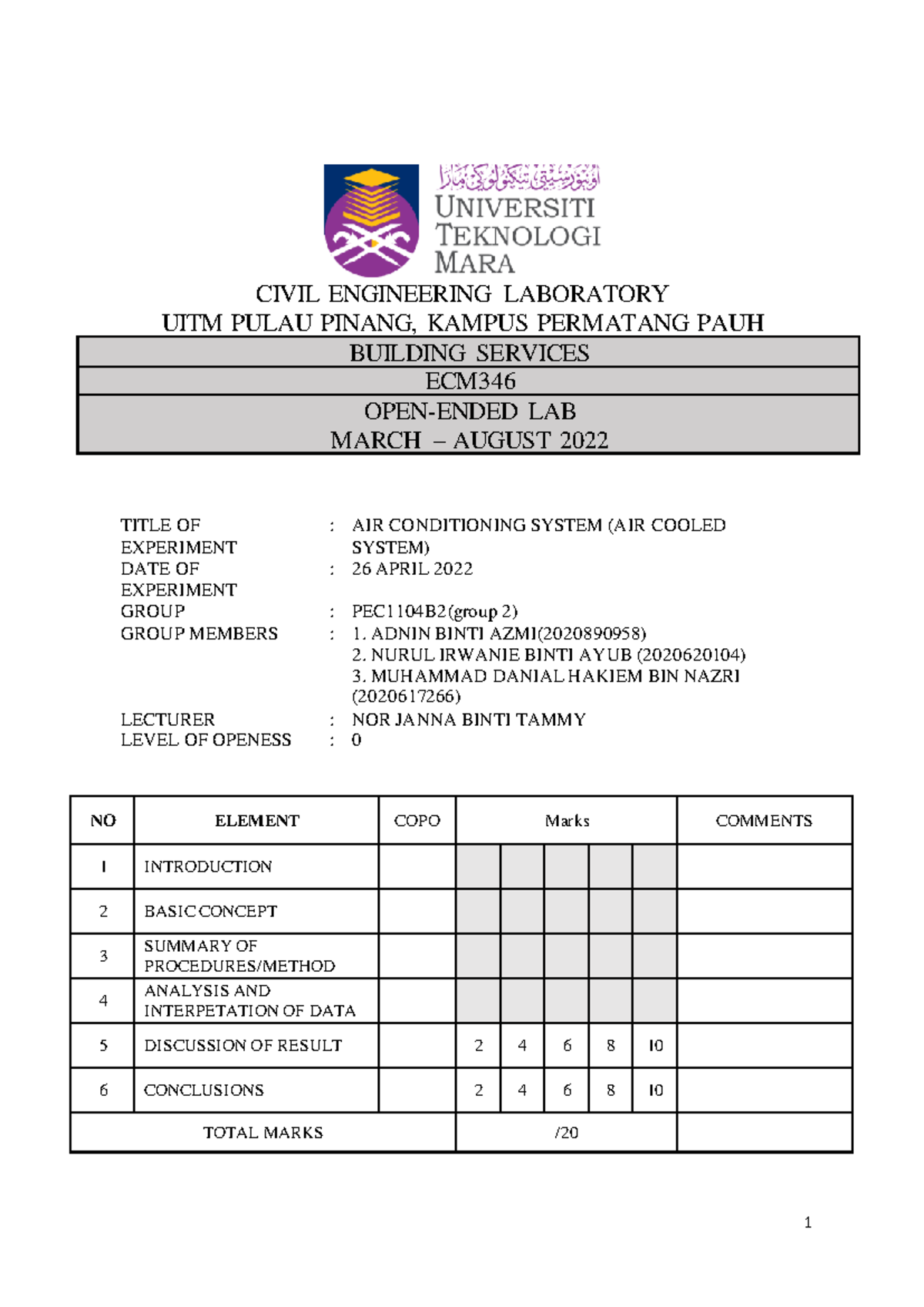 ECM246 Lab Report on Air Conditioning System Analysis - Studocu