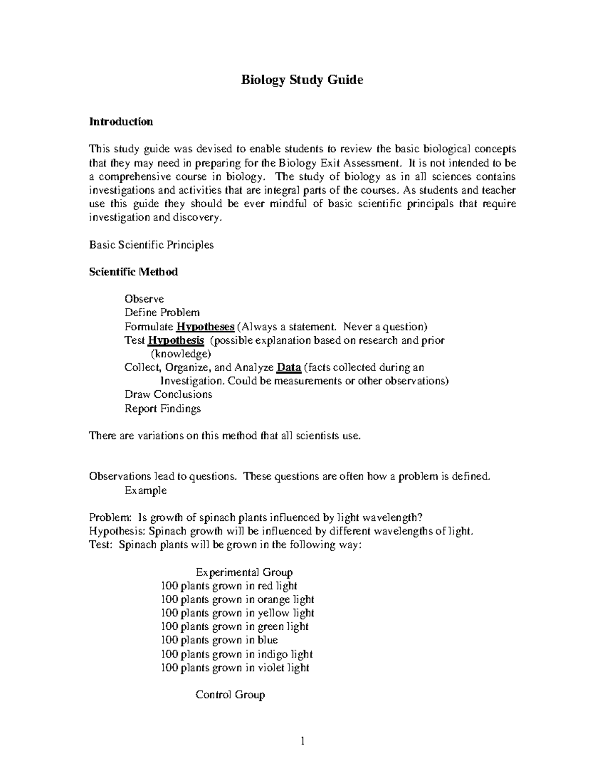 Biology Study Guide Introduction - Studocu
