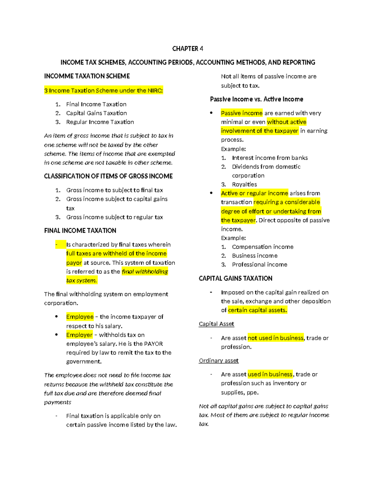 CHAPTER 4: INCOME TAX SCHEMES, ACCOUNTING PERIODS & METHODS - Studocu