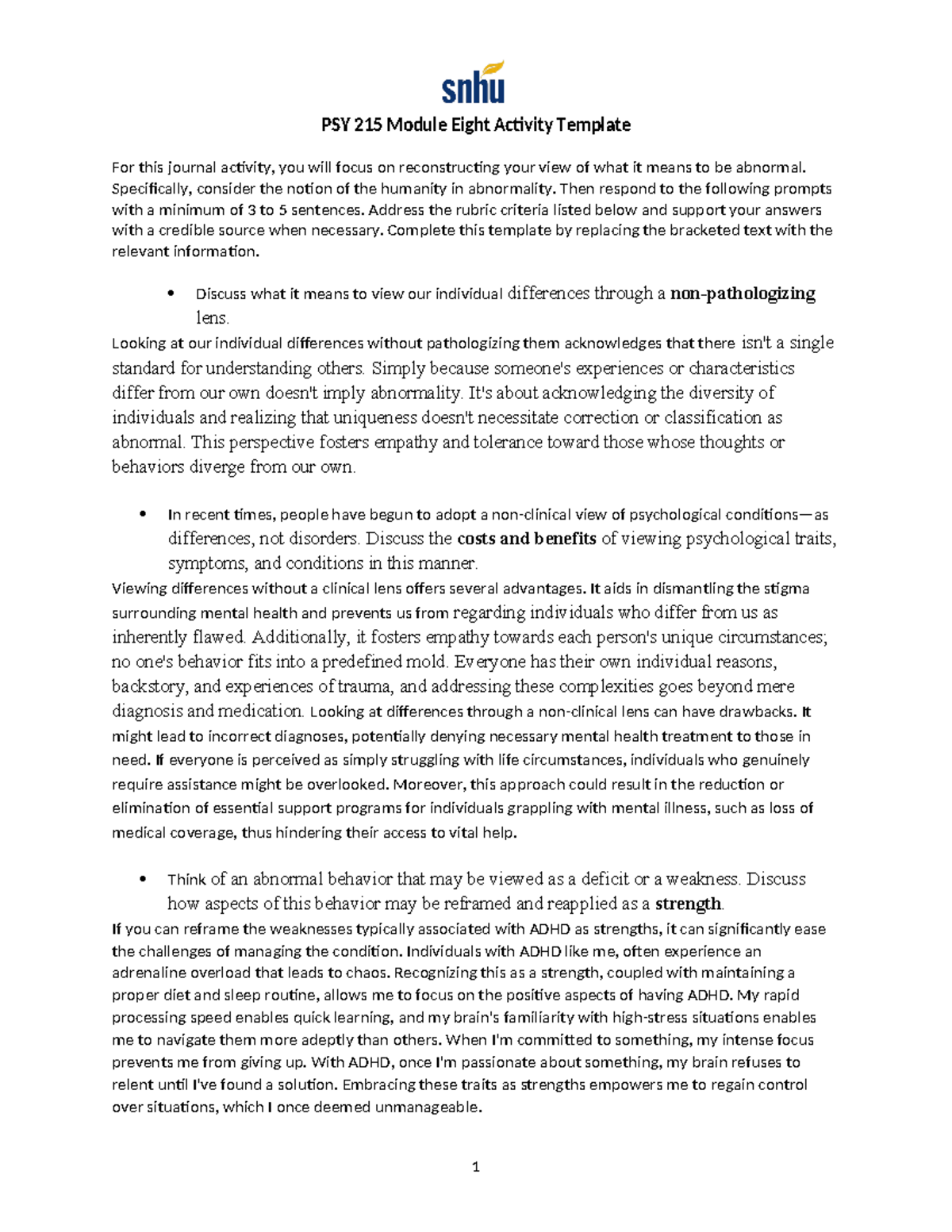 PSY 215 Module Eight Activity Completed - PSY 215 Module Eight Activity ...
