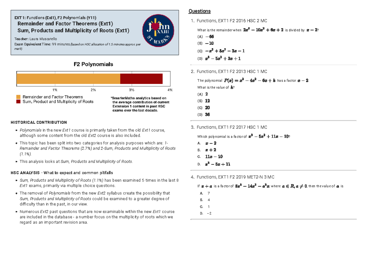 1 F2- Polynomials Questions - EXT 1: Functions (Ext1), F2 Polynomials ...
