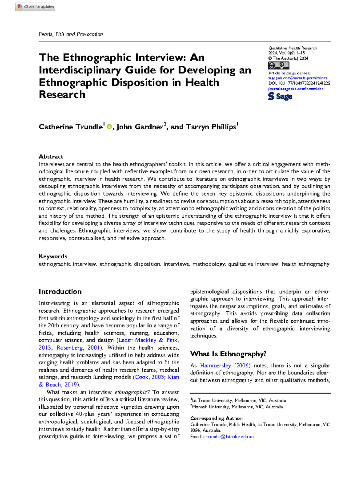 The Ethnographic Interview: An Interdisciplinary Guide for Health ...