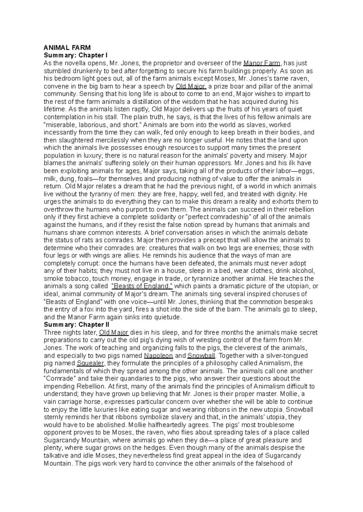 Animal Farm & 1984: Summary and Character Analysis Notes - Studocu