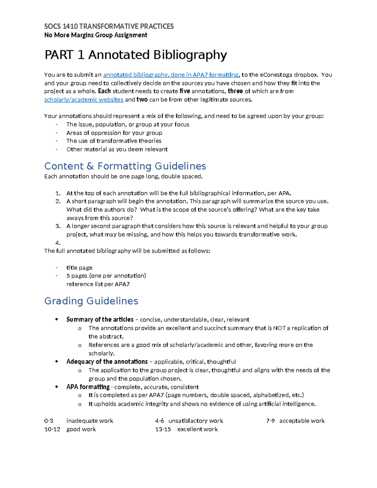 SOCS 1410 No More Margins Group Assignment: Annotated Bibliography Part ...
