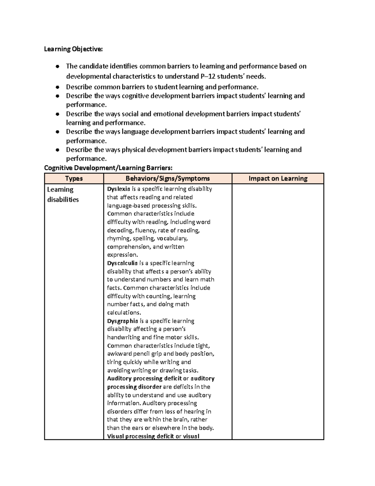Module 5 Developmental Barriers Study Guide - Learning Objective: The ...