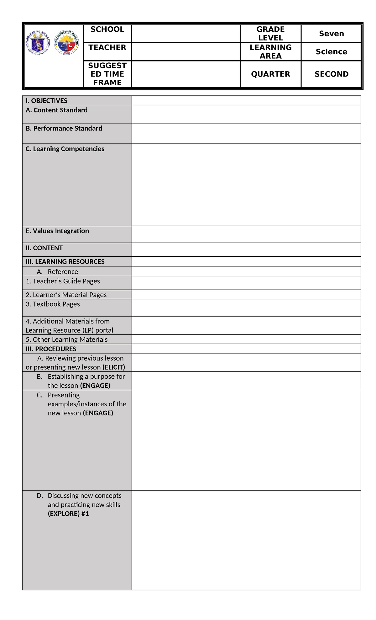 DLP Template Science 1 - N/A - SCHOOL GRADE LEVEL Seven TEACHER ...