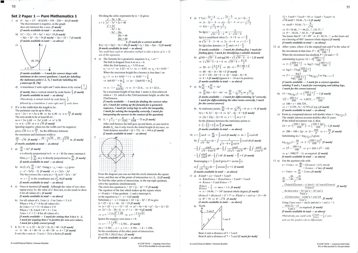 CGP Set 2 Paper 1 Pure Mathematics Answers - Studocu