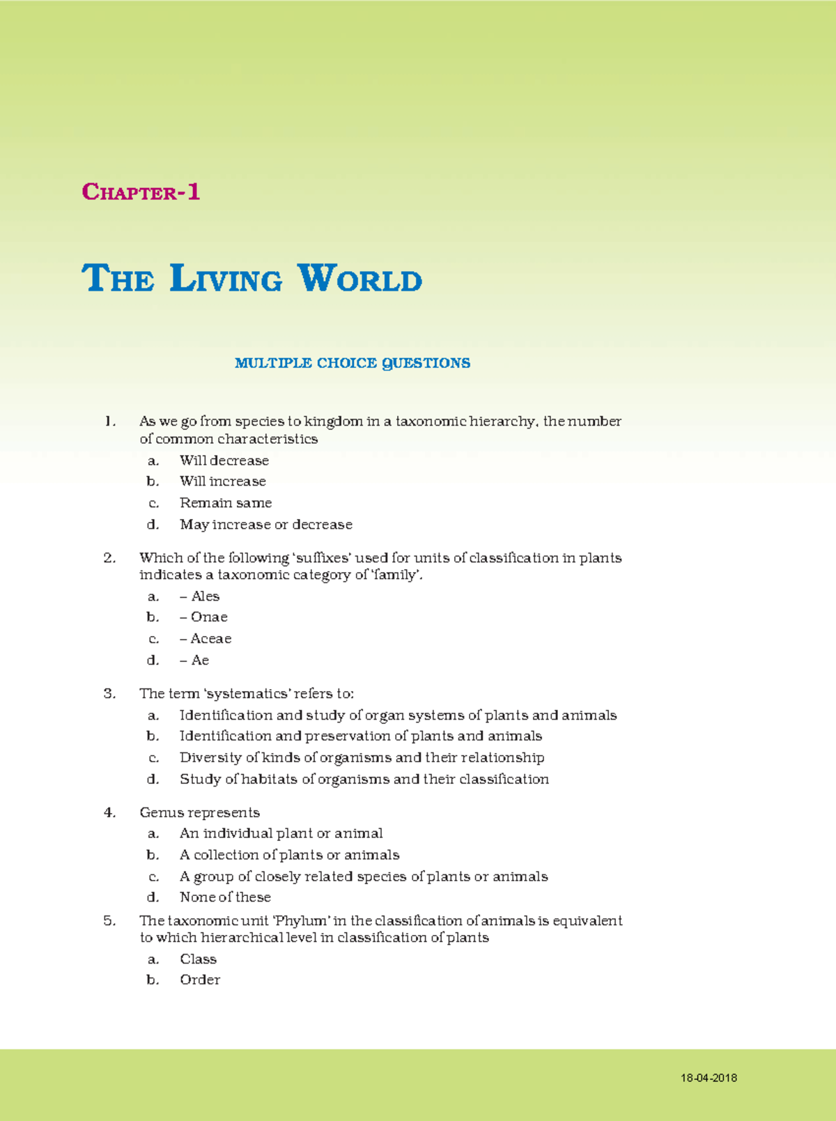 Class XI Ncert Exemplar - Biology - THE LIVING WORLD 1 CHAPTER- THE ...