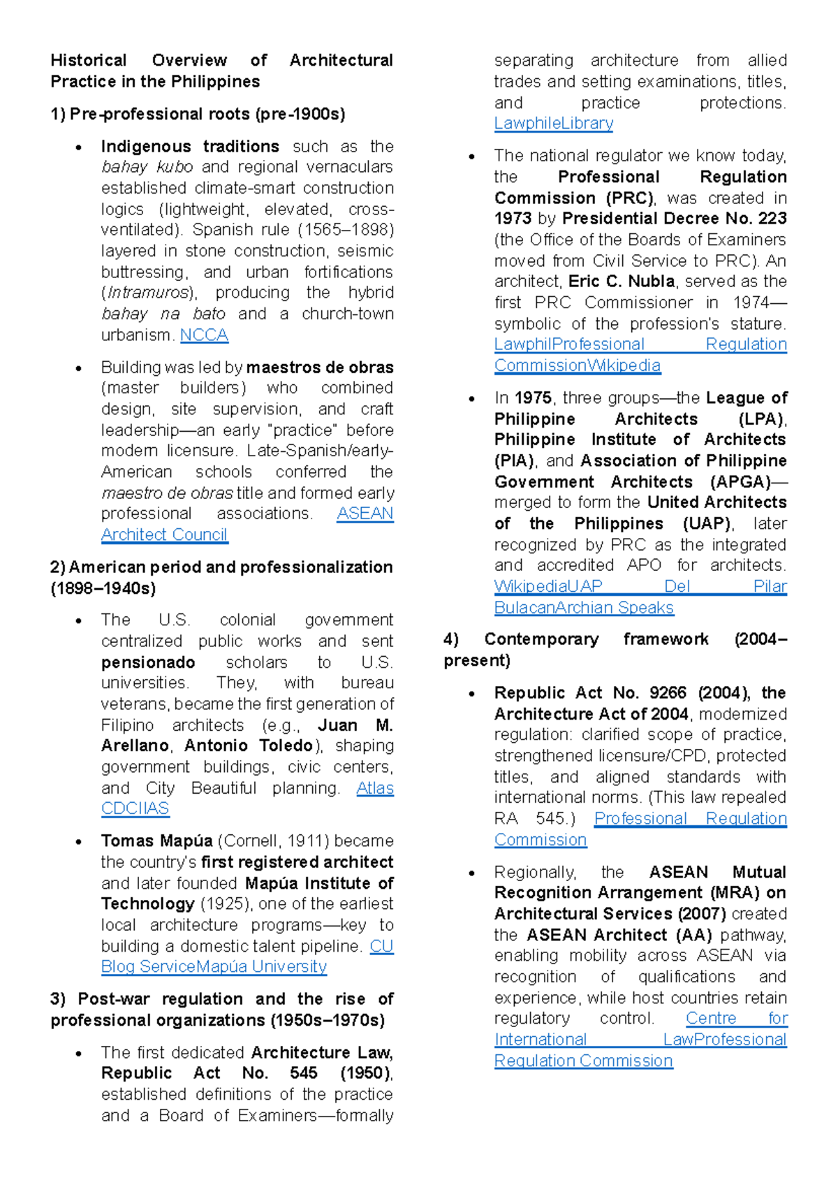 Historical Overview of Architectural Practice in the Philippines: A Study - Studocu