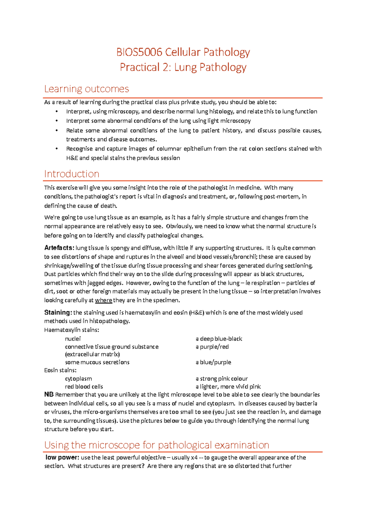 BIOS5006 Practical 2: Lung Pathology and Histological Analysis - Studocu