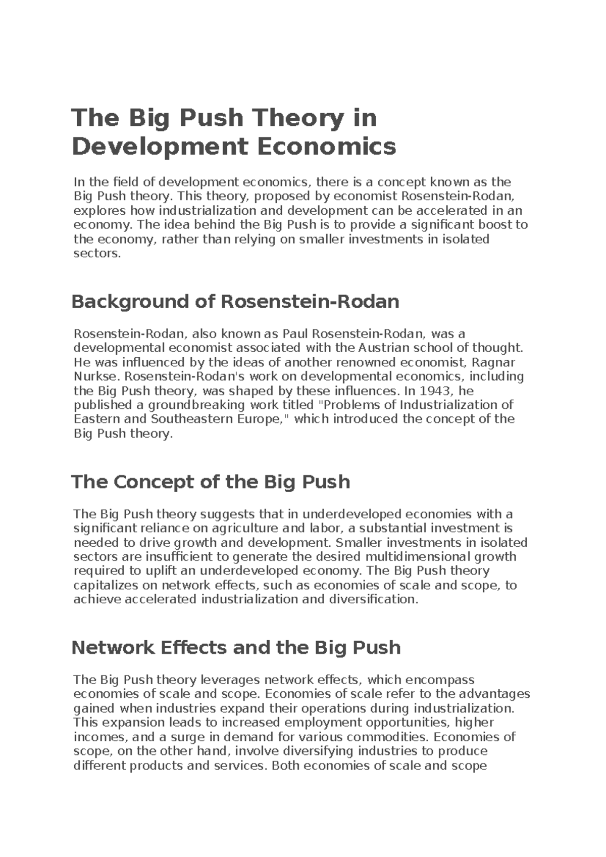 Development Economics: An Analysis of the Big Push Theory - Studocu