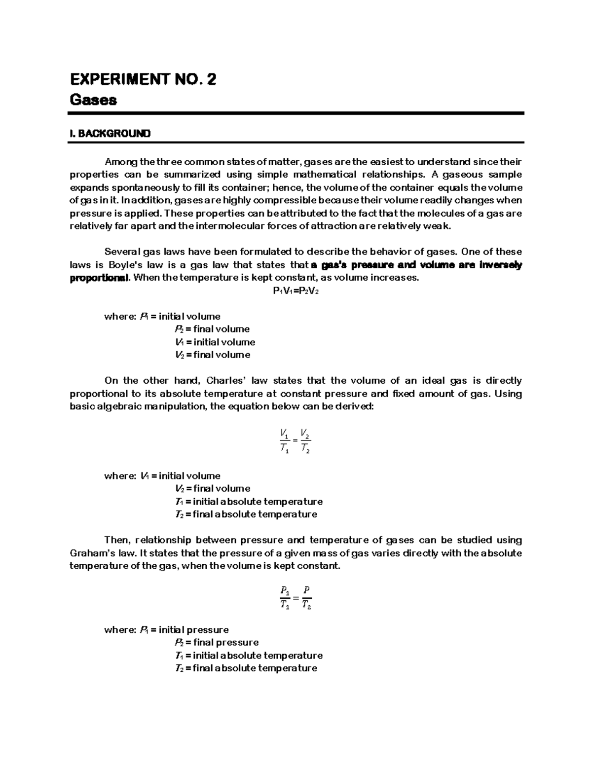 Experiment 2: Understanding Gases Through Boyles and Charles Law - Studocu