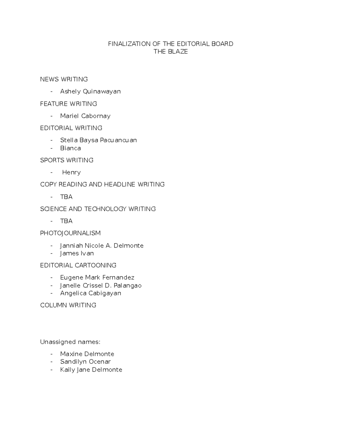 Finalization OF THE Editorial Board - FINALIZATION OF THE EDITORIAL ...