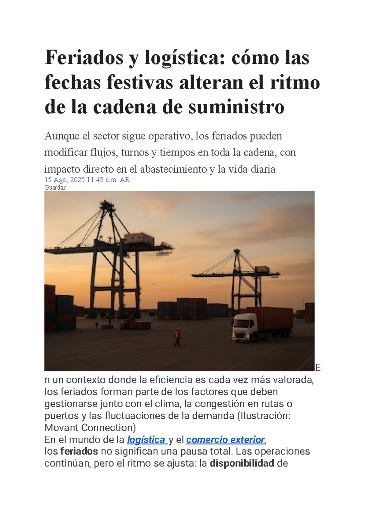 Feriados y Logística: Impacto en la Cadena de Suministro - Studocu