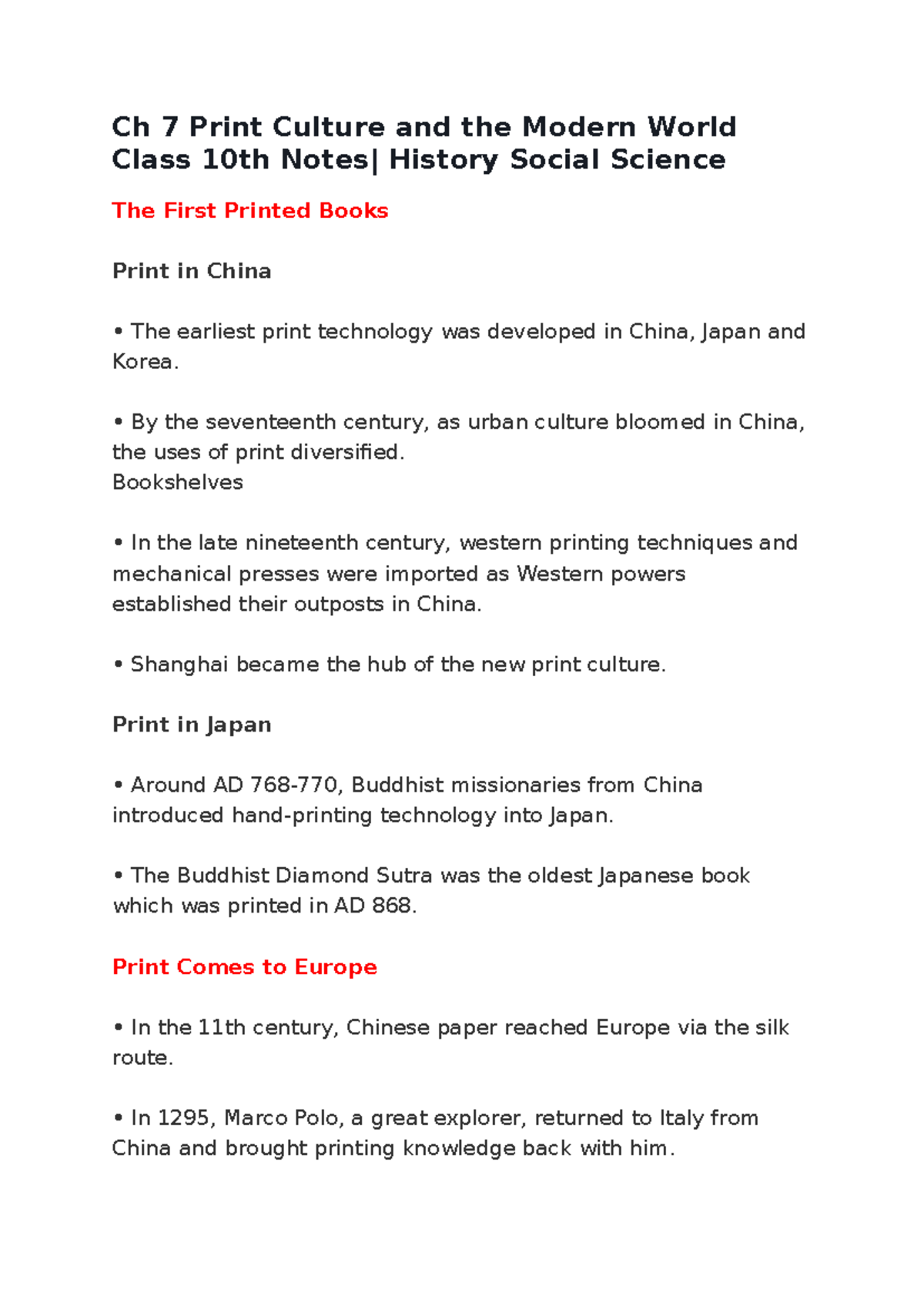 Ch 7 Print Culture and the Modern World Class 10 History Notes - Studocu
