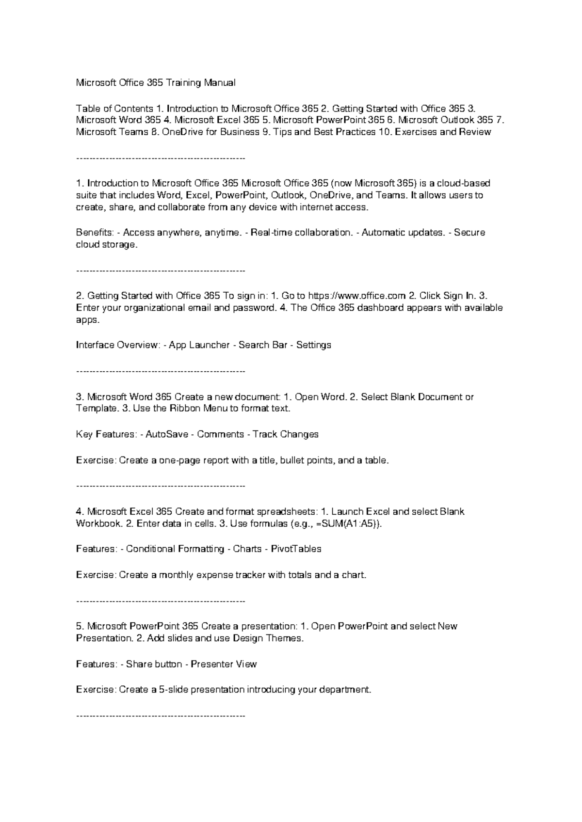 MS Office 365 Training Manual: Comprehensive Guide & Exercises - Studocu