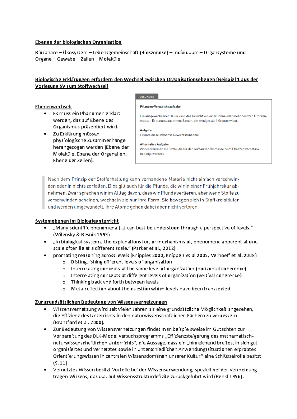 Vorlesung 7a - Organisationsebenen der biologischen Systeme und ...