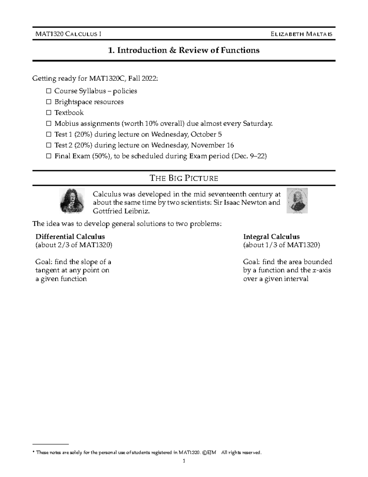 MAT1320C Calculus I: Introduction and Functions Review Notes - Studocu