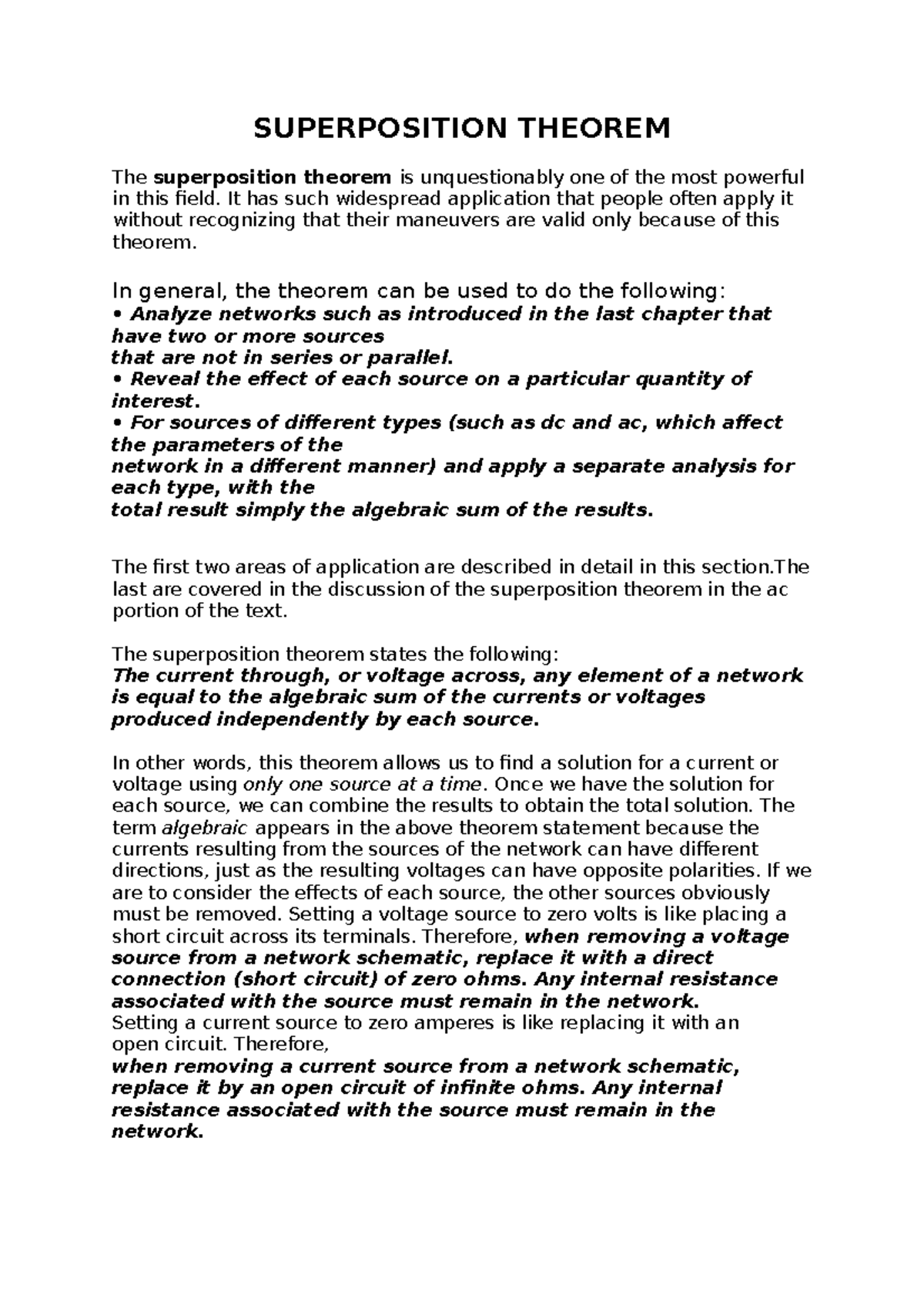 BEEE-Superposition Theorem Overview and Applications - Studocu