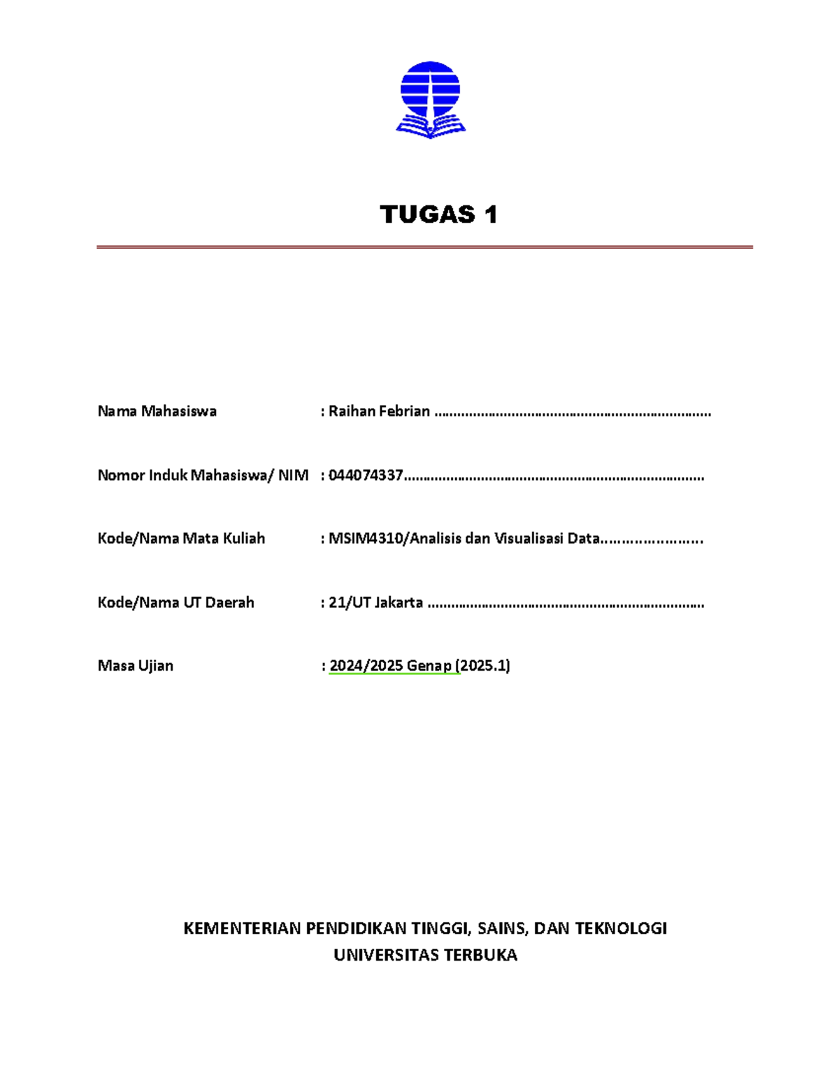 TUGAS 1: Analisis dan Visualisasi Data dengan R - NIM 044074337 - Studocu