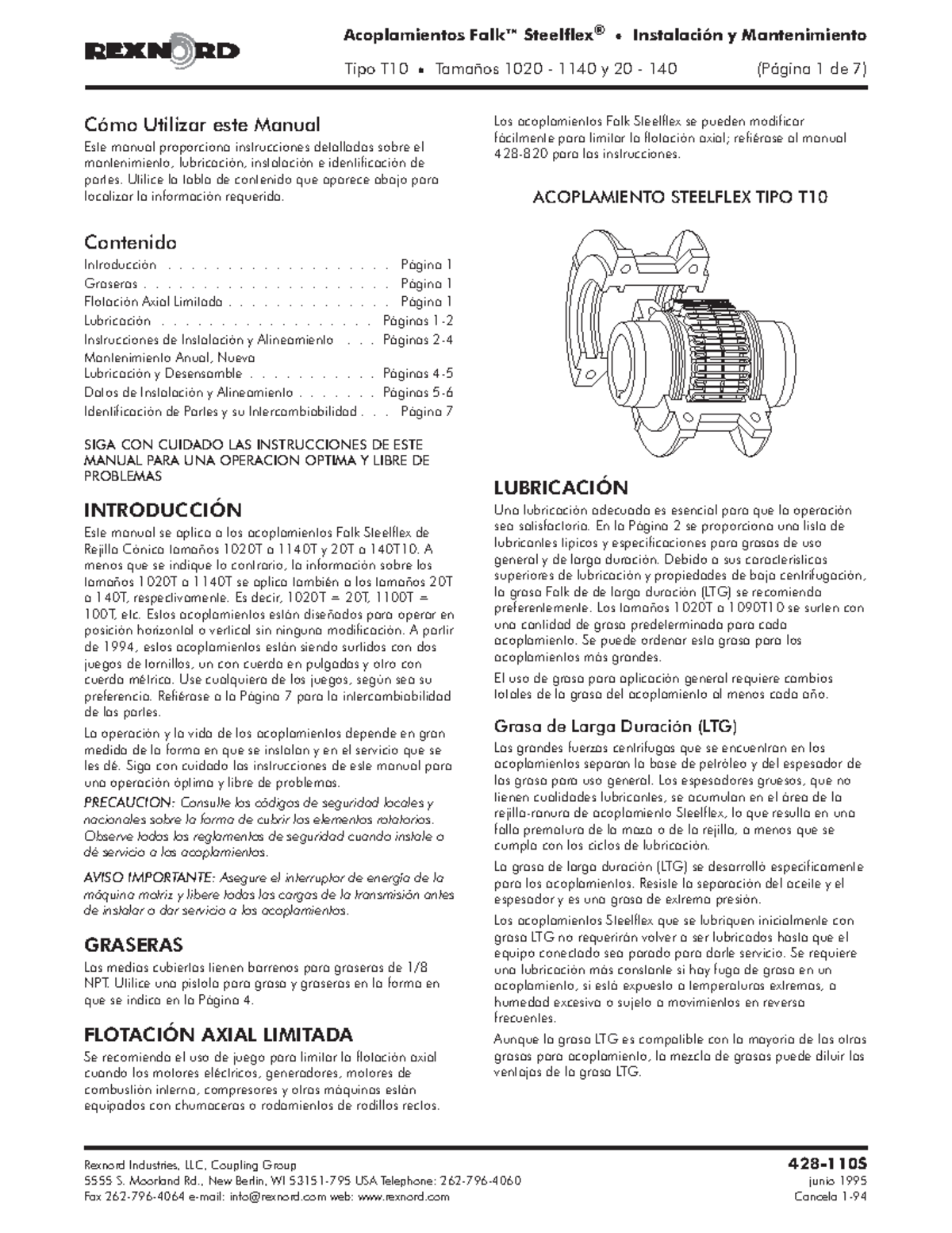 Guía de Instalación y Mantenimiento de Acoplamientos Falk T10 (428-110S ...