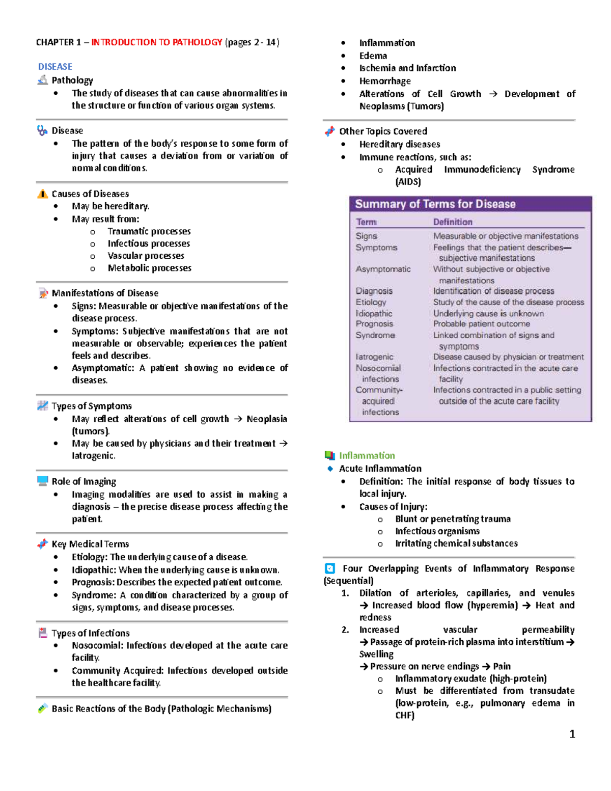 CHAPTER 1 - INTRODUCTION TO PATHOLOGY (Pages 2-14) - Studocu
