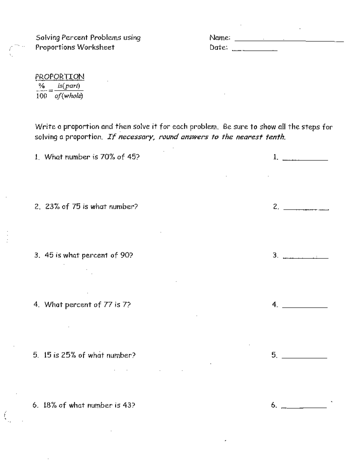 Proportions Practice Worksheet for Percent Problems - Studocu