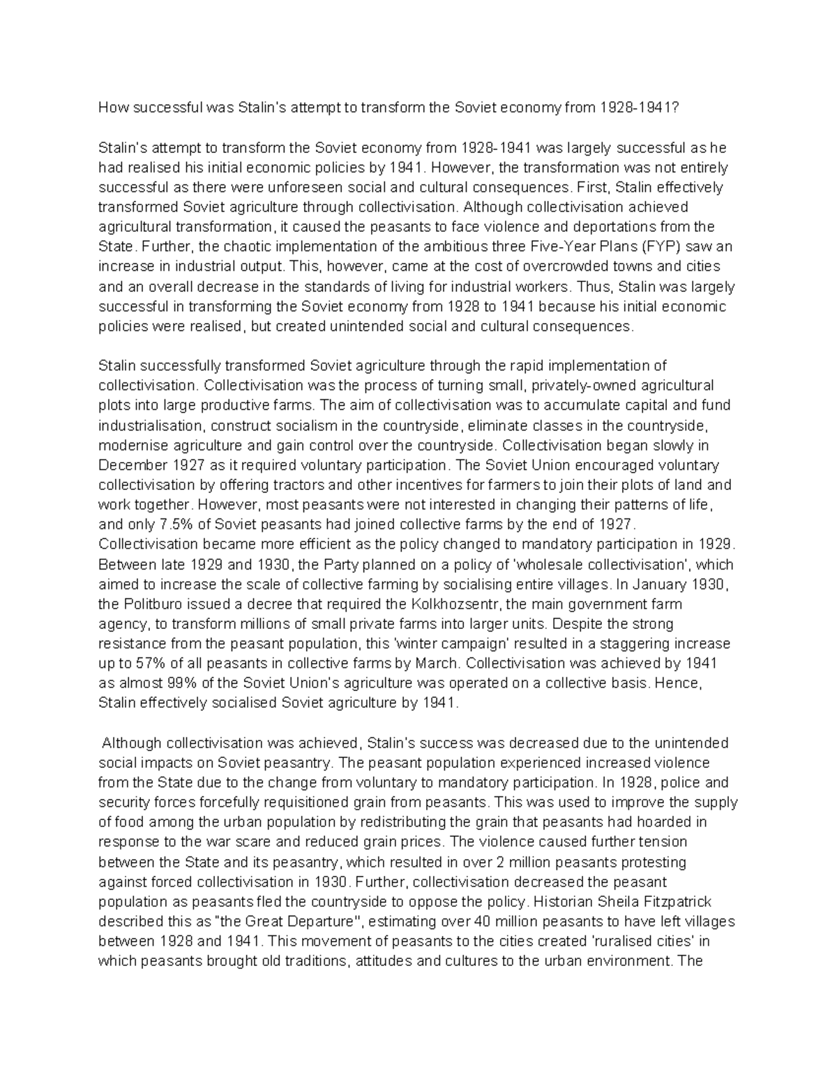 Assessing Stalin's Economic Transformation in the USSR (1928-1941 ...