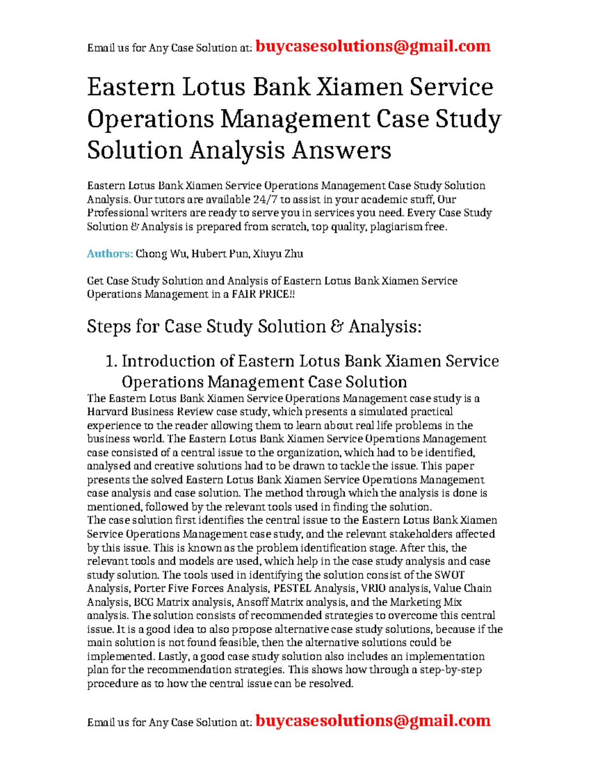 Final Exam Case Solution for Eastern Lotus Bank Xiamen: Operations ...