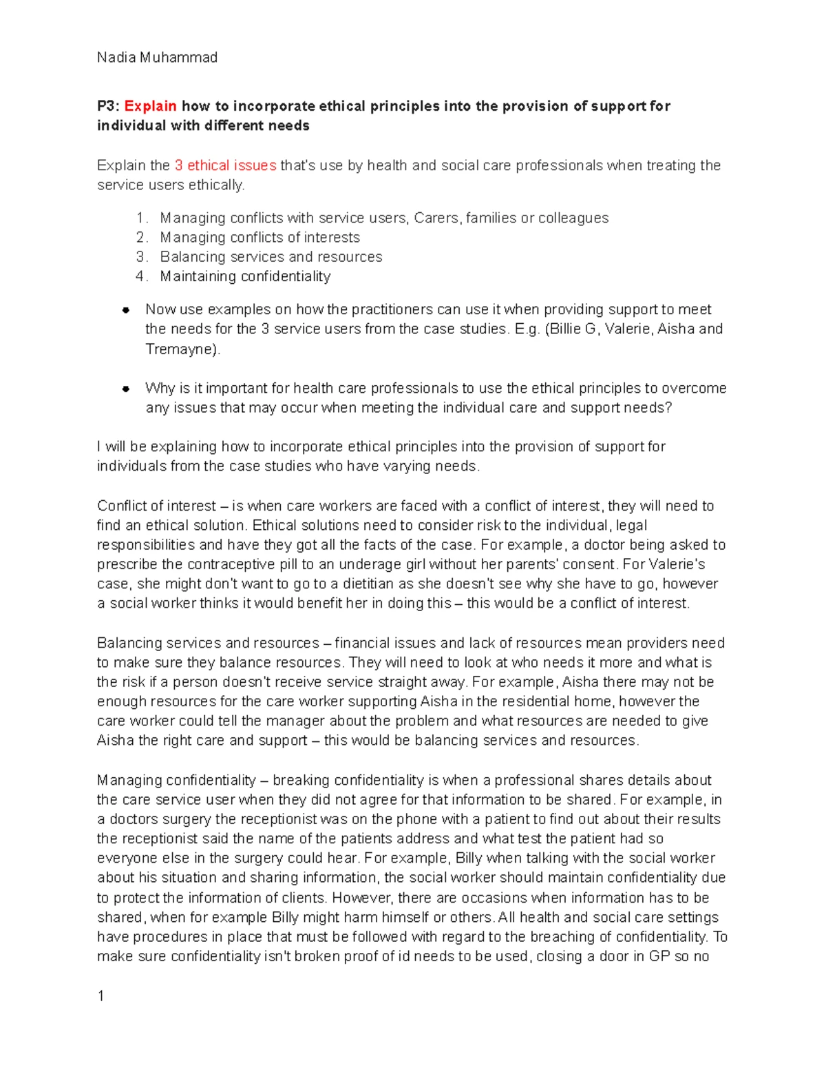 UNIT 5 TASK 2 - MEETING INDIVIDUAL CARE AND SUPPORT NEEDS - NAME: SAMUEL ENCHILL STUDENT ID ...