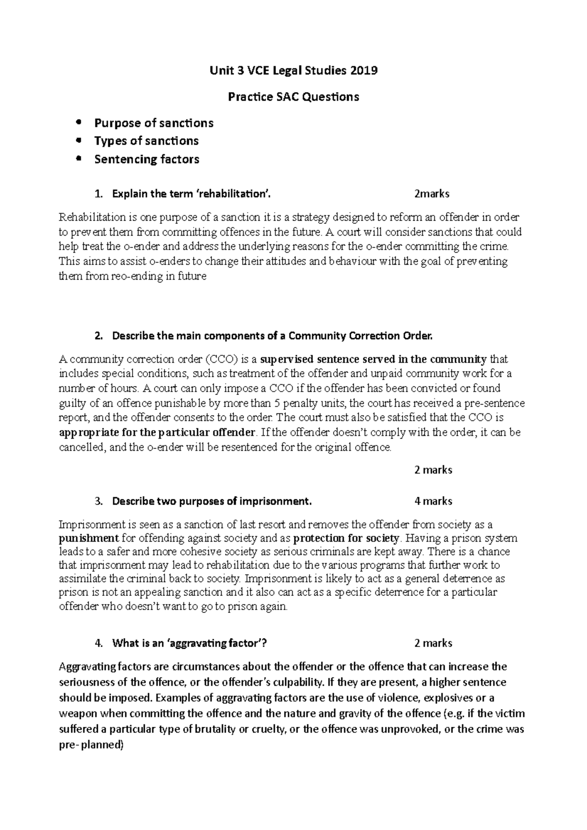 VCE Legal Studies Unit 3: Practice Exam Questions & Key Concepts - Studocu