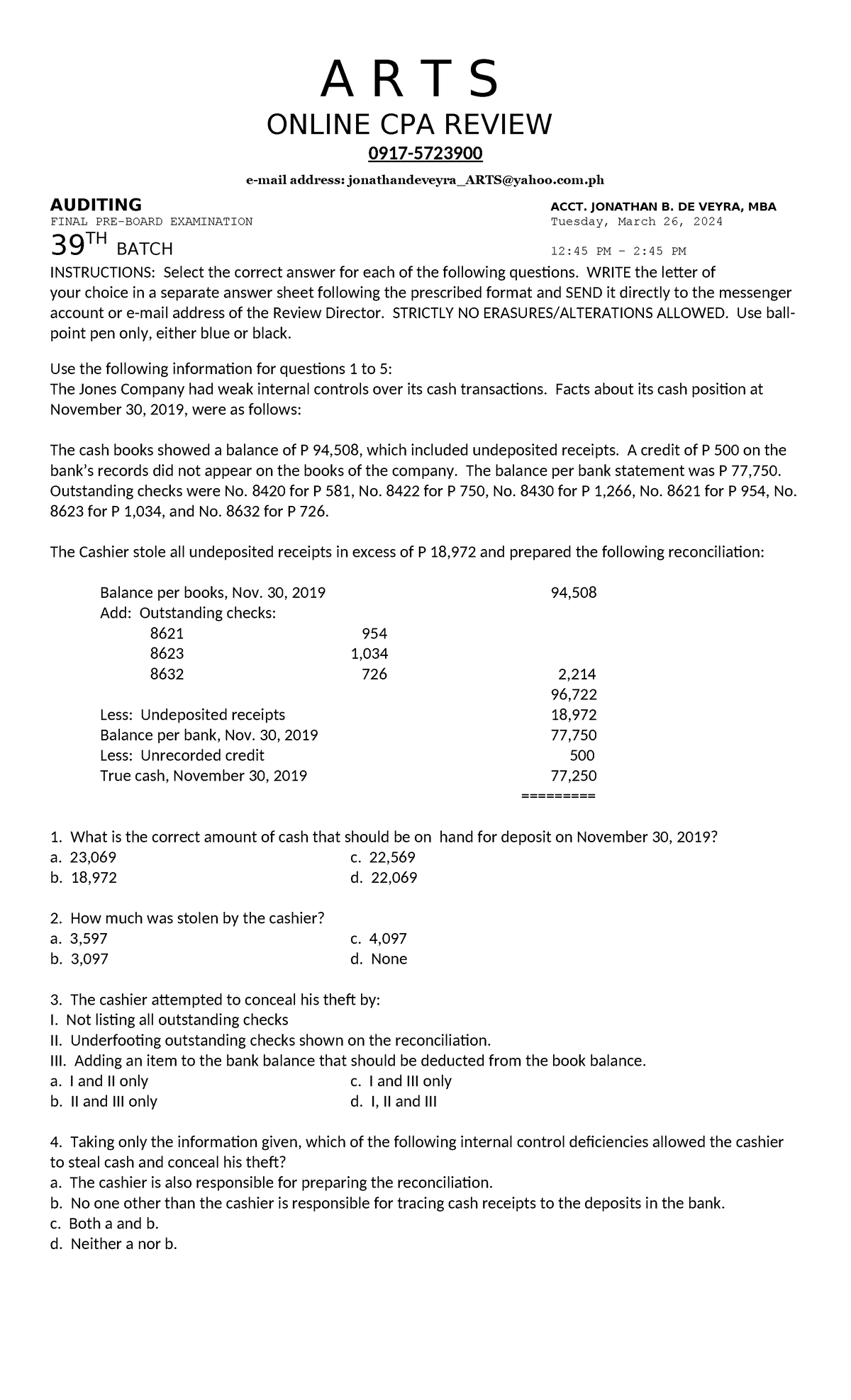 39TH Batch Final Exam: Auditing Review Notes for CPA - Studocu