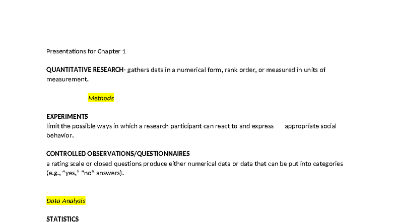 Chapter 1 Presentations: Quantitative Methods & Data Analysis - Studocu