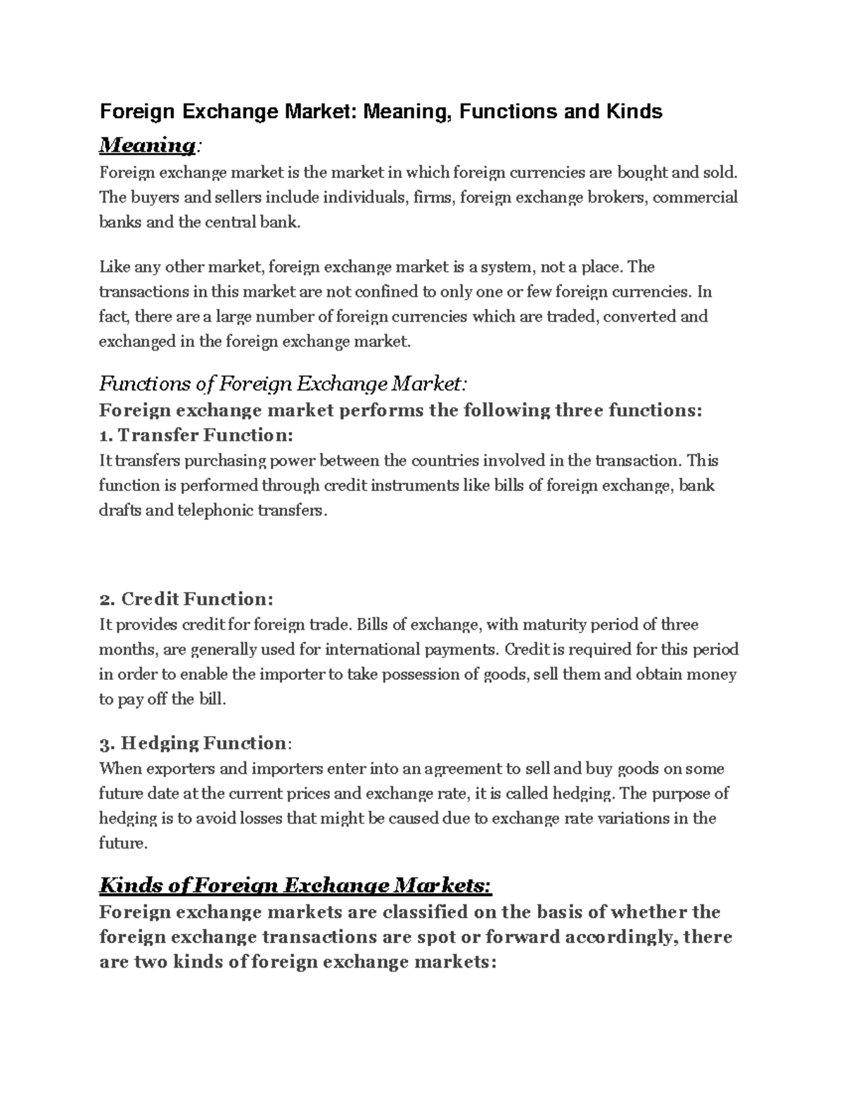 Foreign Exchange Market: Meaning, Functions & Types Explained - Studocu