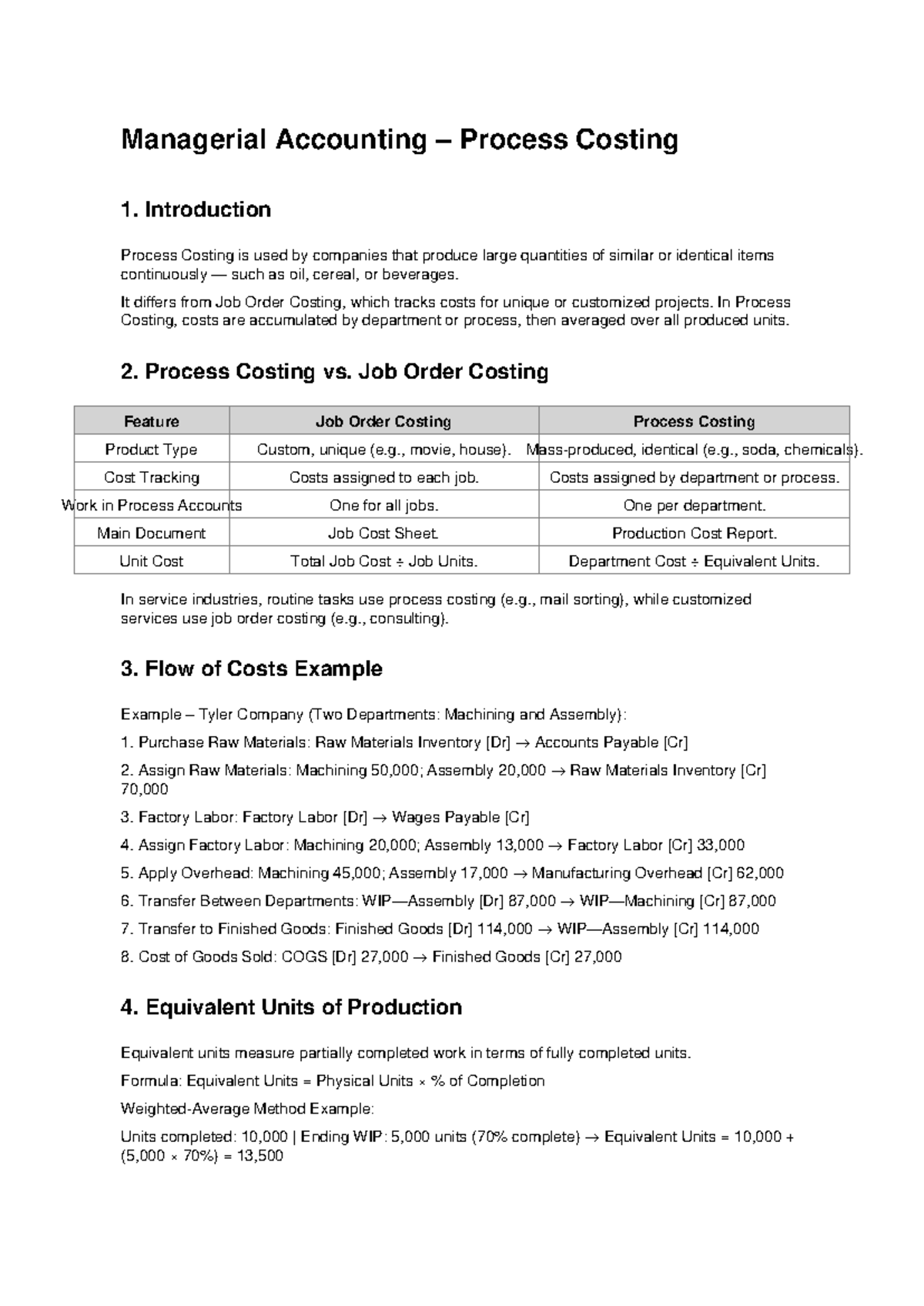 Process Costing Study Guide for Managerial Accounting (ACCT 101) - Studocu