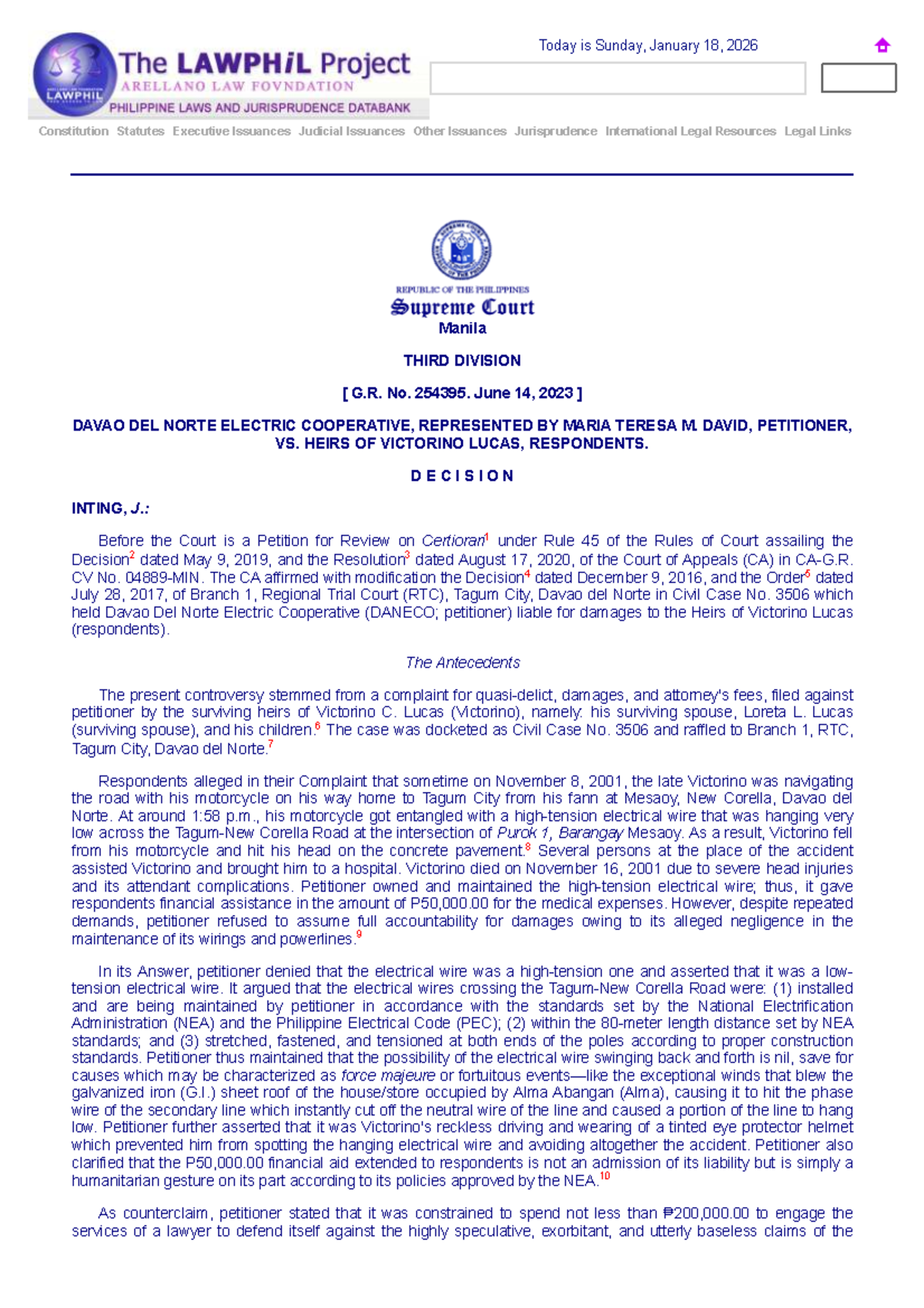 Davao del Norte Electric Cooperative vs. Heirs of Victorino Lucas: G.R ...