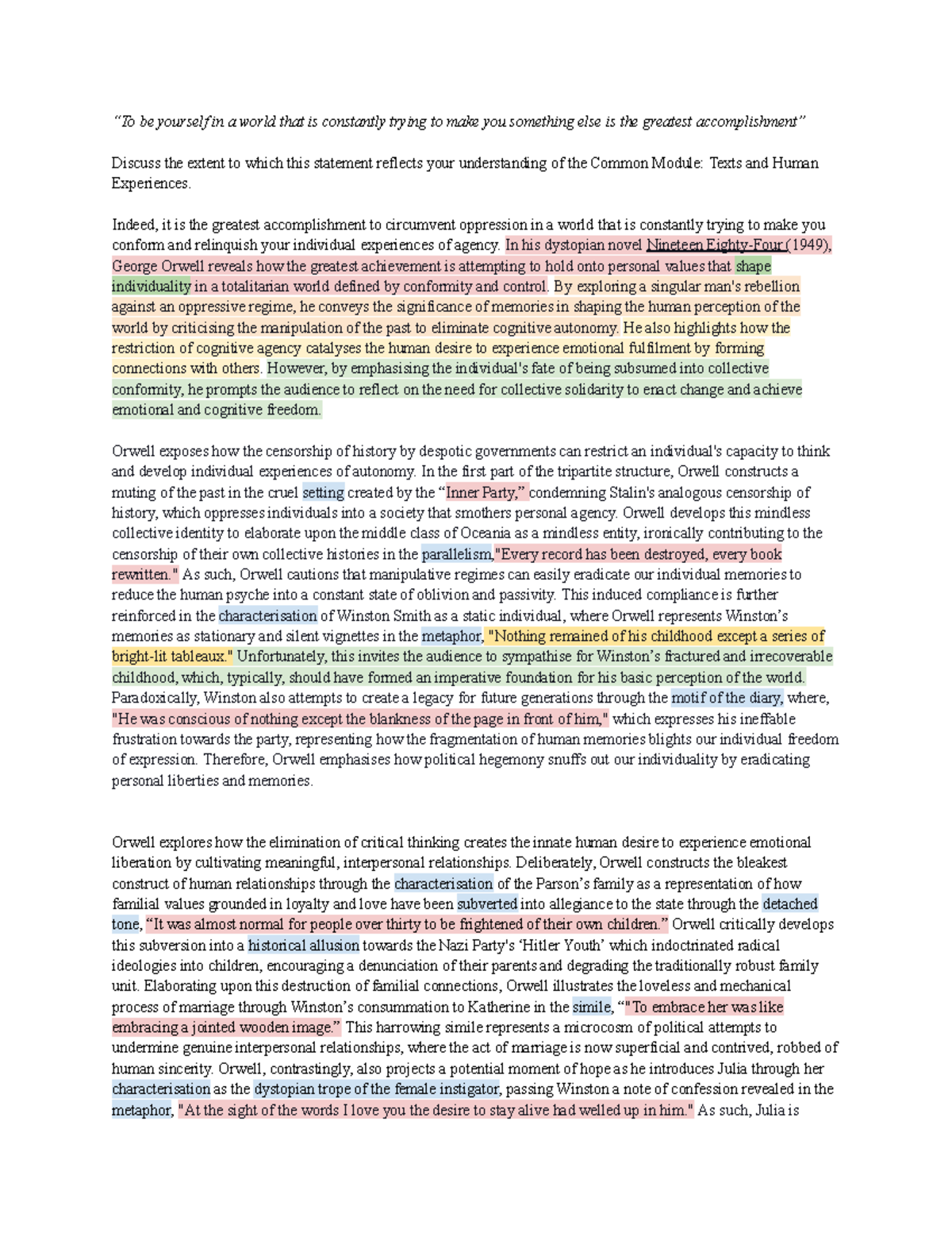 Common Module: 1984 Essay on Individuality and Oppression - Studocu