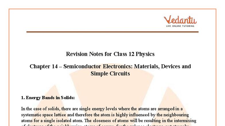 CBSE Class 12 Physics Revision Notes: Chapter 14 - Semiconductor ...
