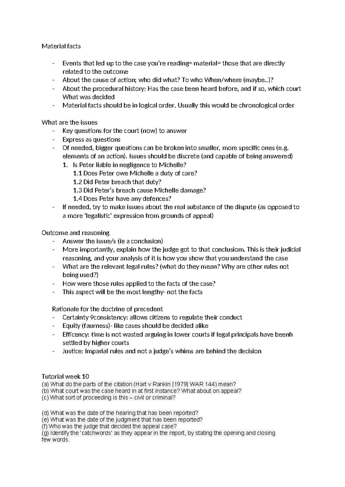 **Material Facts and Legal Issues in Case Analysis (Law 101)** - Studocu
