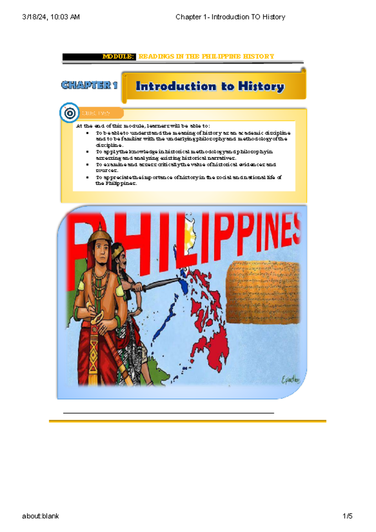 Chapter 1: Intro to Philippine History and Its Importance (HIST101 ...
