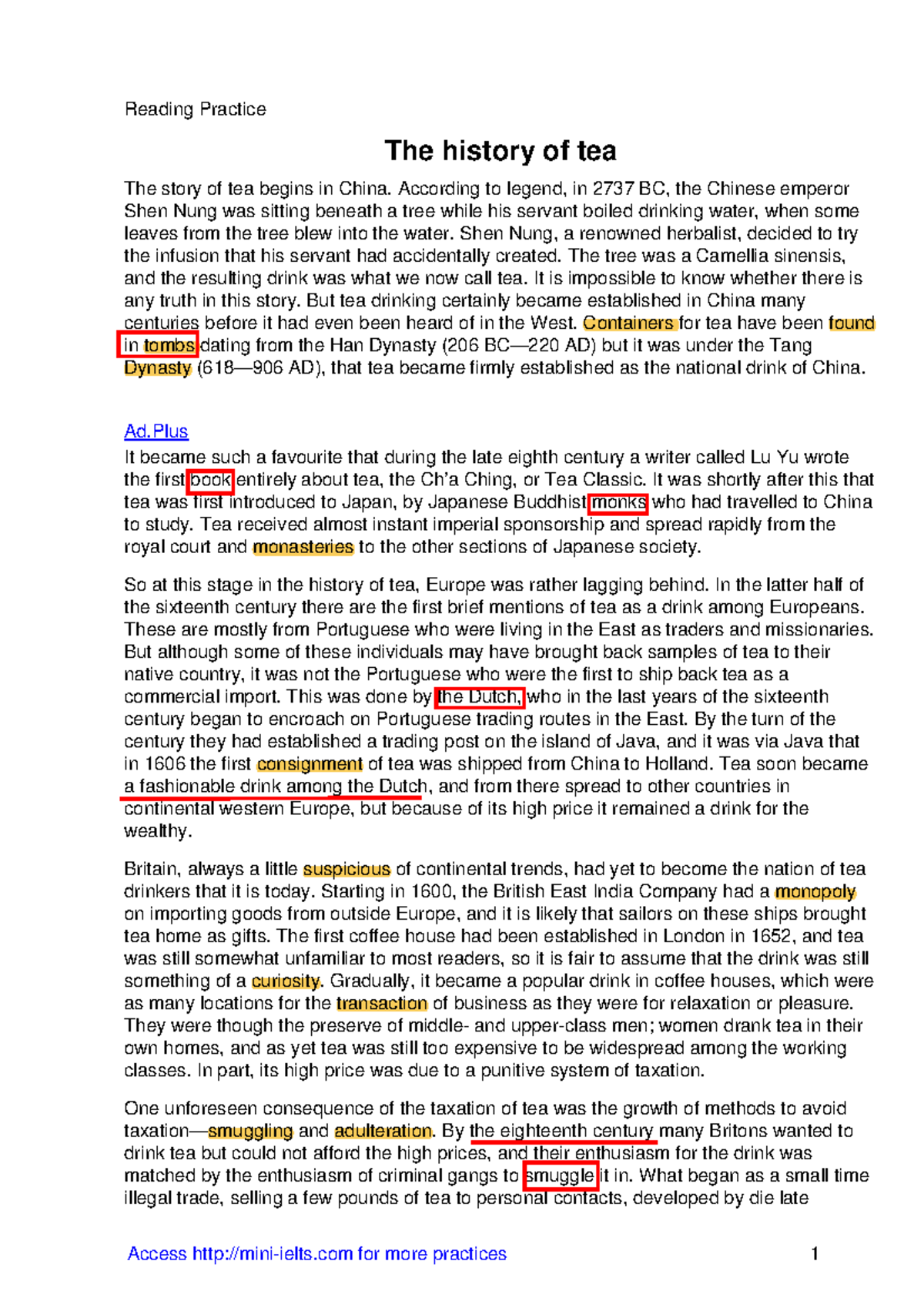 Reading Practice: The History of Tea and Its Global Journey - Studocu